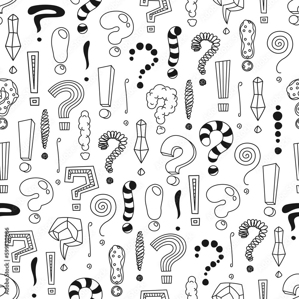 Doodle exclamation and question marks seamless pattern. Fabric or ...