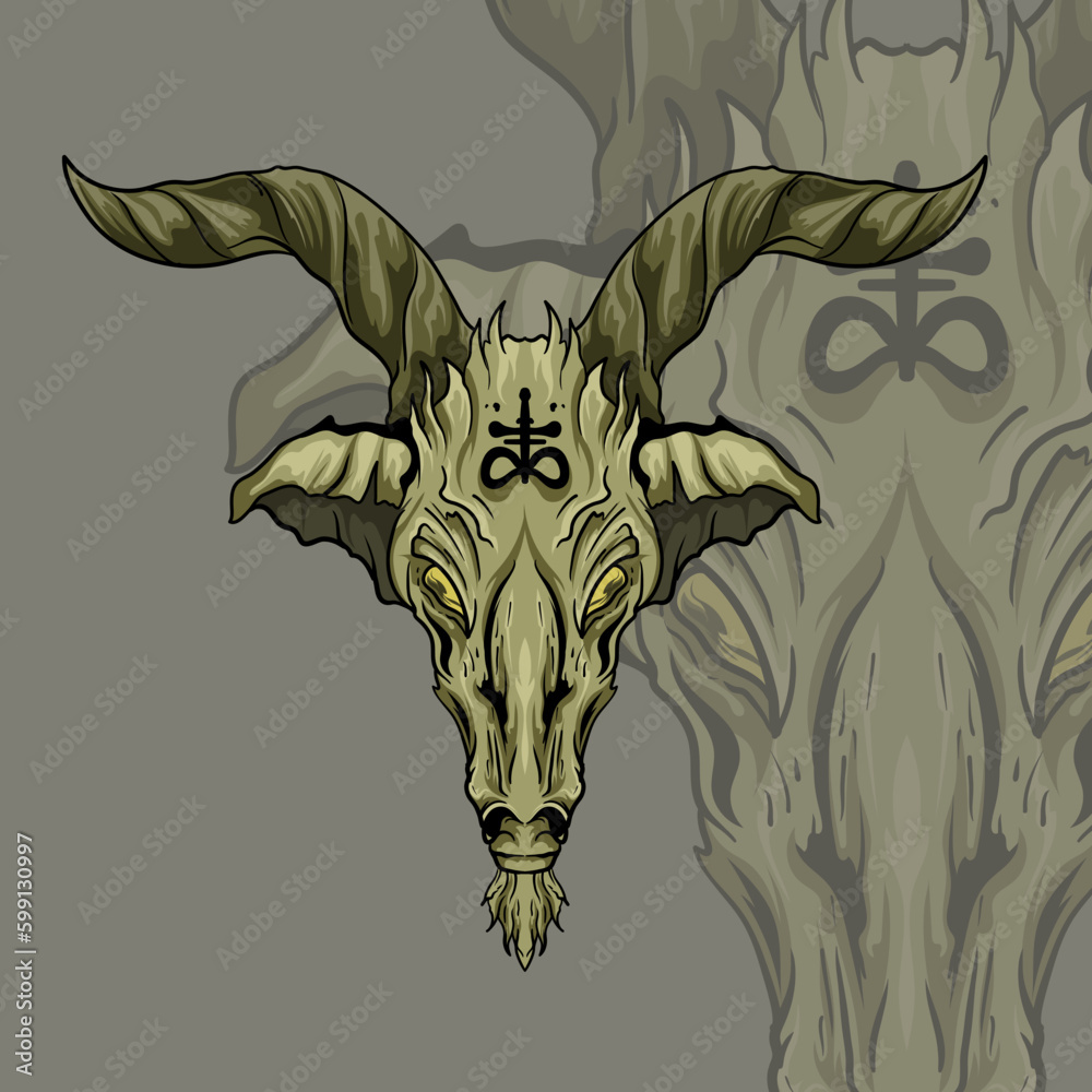 The symbol of Satanism Baphomet goat skull demon goat head hand drawn ...
