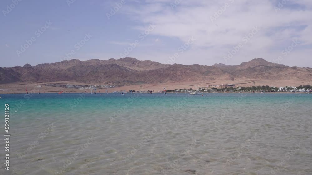 Tranquil Scenery Of Dahab Lagoon And Mount Sinai In Background During ...