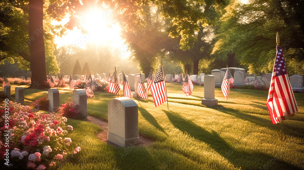 US Flag at Military Cemetery on Veterans Day or Memorial Day. Concept ...