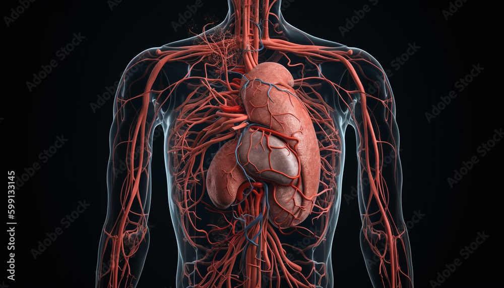 Three dimensional diagram shows human cardiovascular system anatomy ...