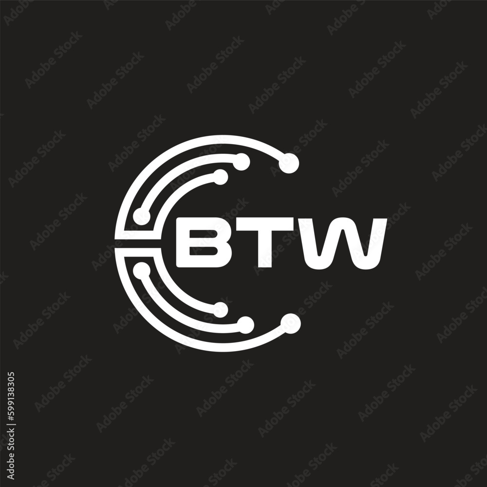 BTW letter technology logo design on black background. BTW creative initials letter IT logo ...