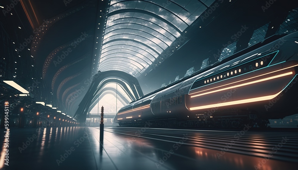 A modern bullet train station with advanced technology and modern ...