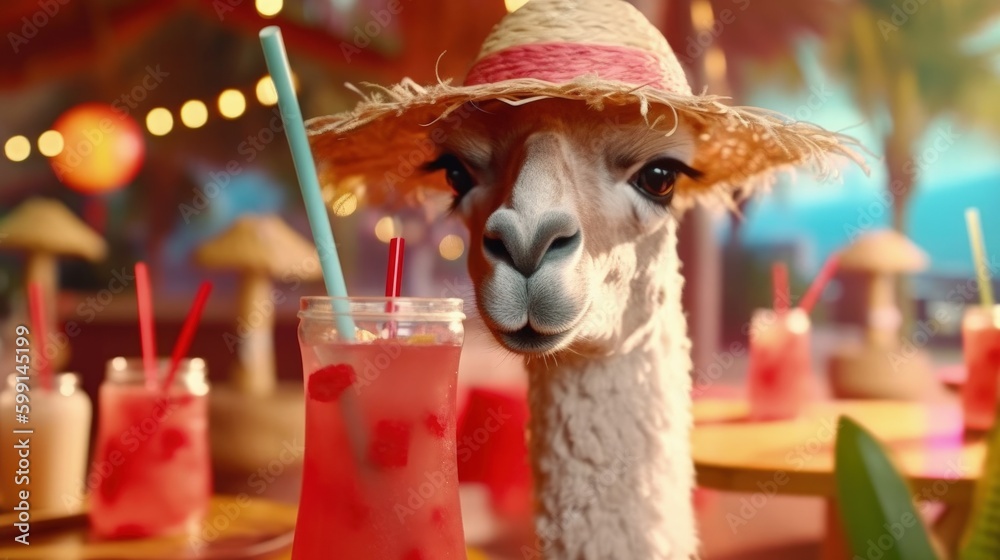 Summer holiday at the beach bar with Llama on a relaxing vacation ...