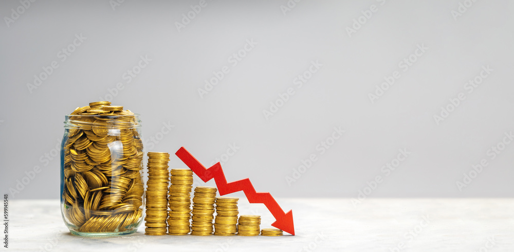 Drop graph and red arrow down. A symbol of failure and unsuccessful ...