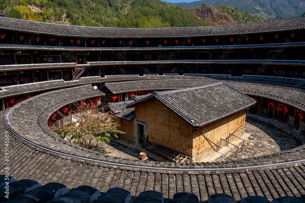 Picture Inside of a Tulou. Photo inside of the Chuxi tulou cluster ...