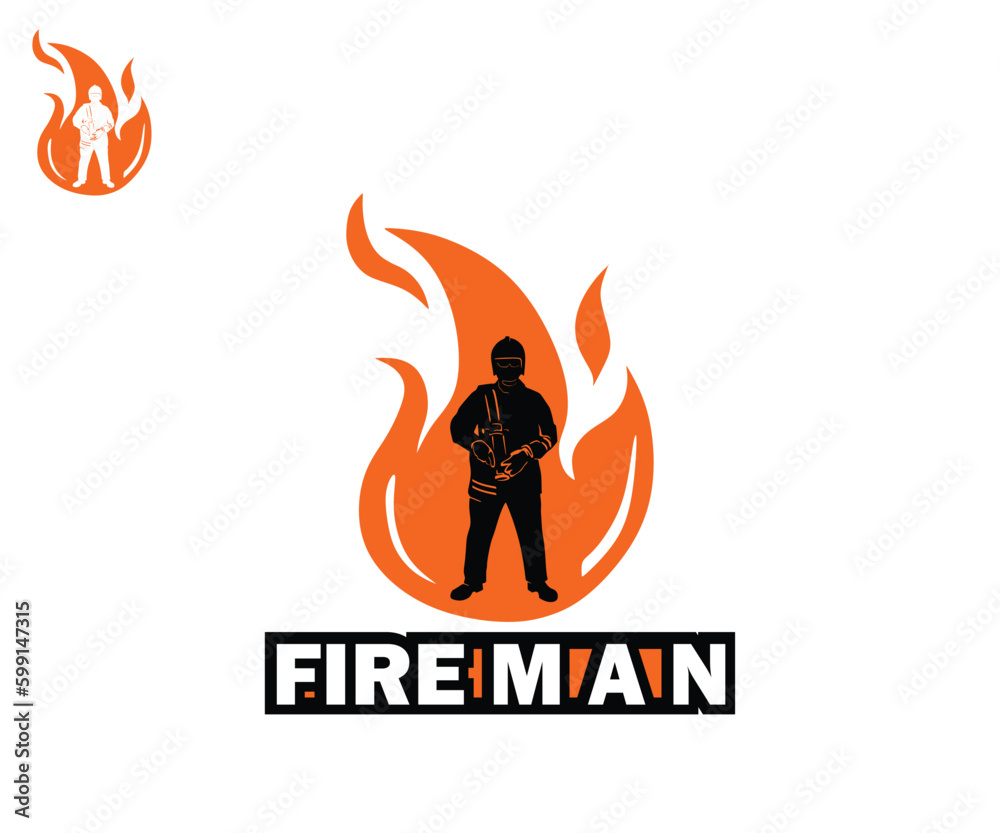FIREMAN SIMPLE LOGO, silhouette of great firefighter wear uniform ...
