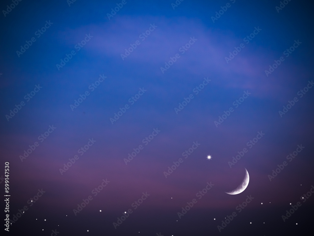 Moon Ramadan Background,Eid Kareem Mubarak with Night Crescent Haft ...