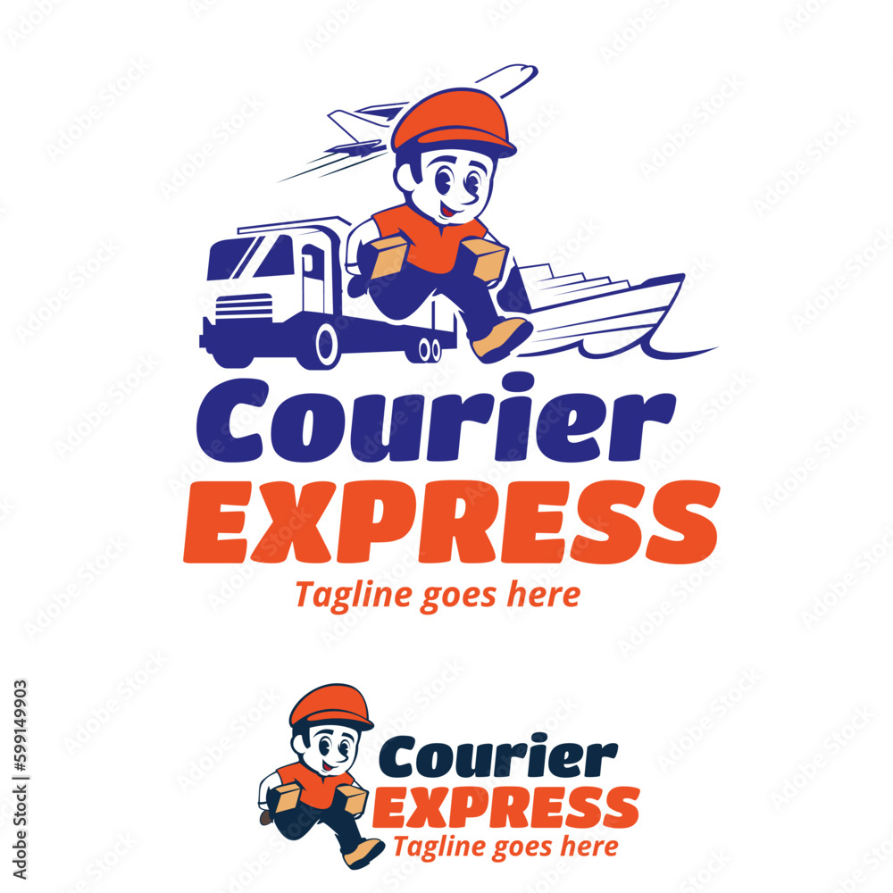 Vetor de Courier Express mascot logo. cartoon illustration do Stock ...