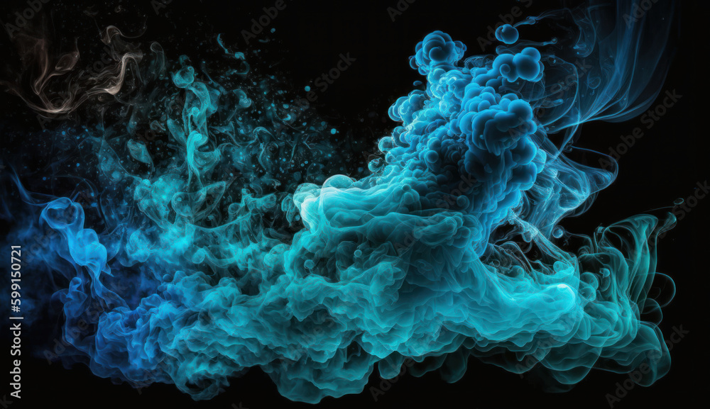 Shiny smoke. Glitter fluid. Ink water. Magic mist. Blue color particles ...