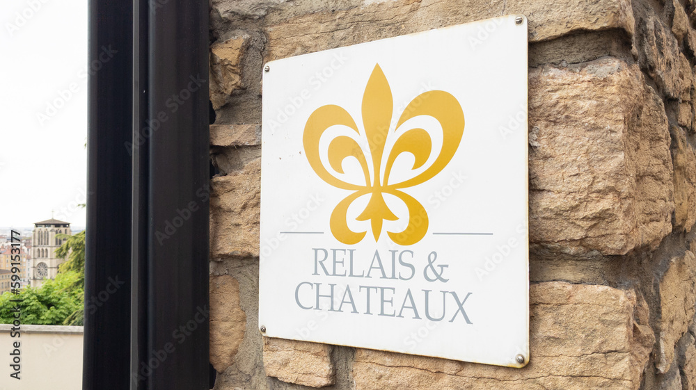 Relais & Chateaux logo brand and sign text on facade hotel and luxury ...