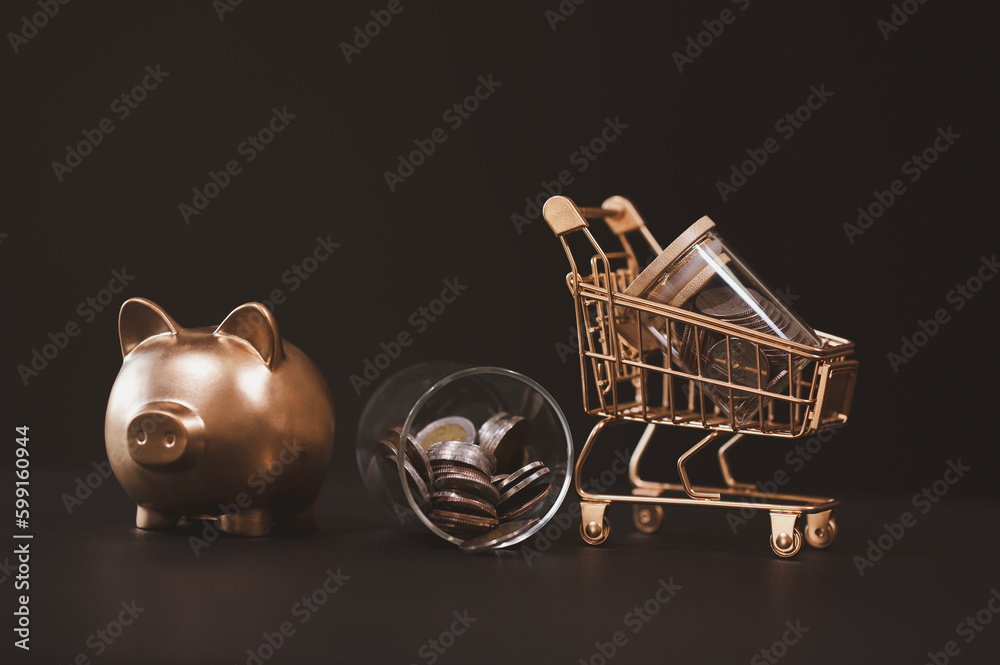 A small house-style golden pig with a question mark. The concept of ...