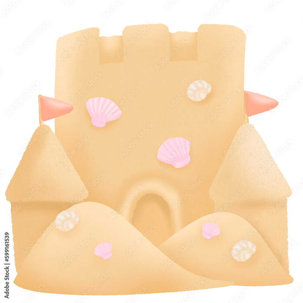 cute sand castel with sea shell.family time to play sand on the beach ...