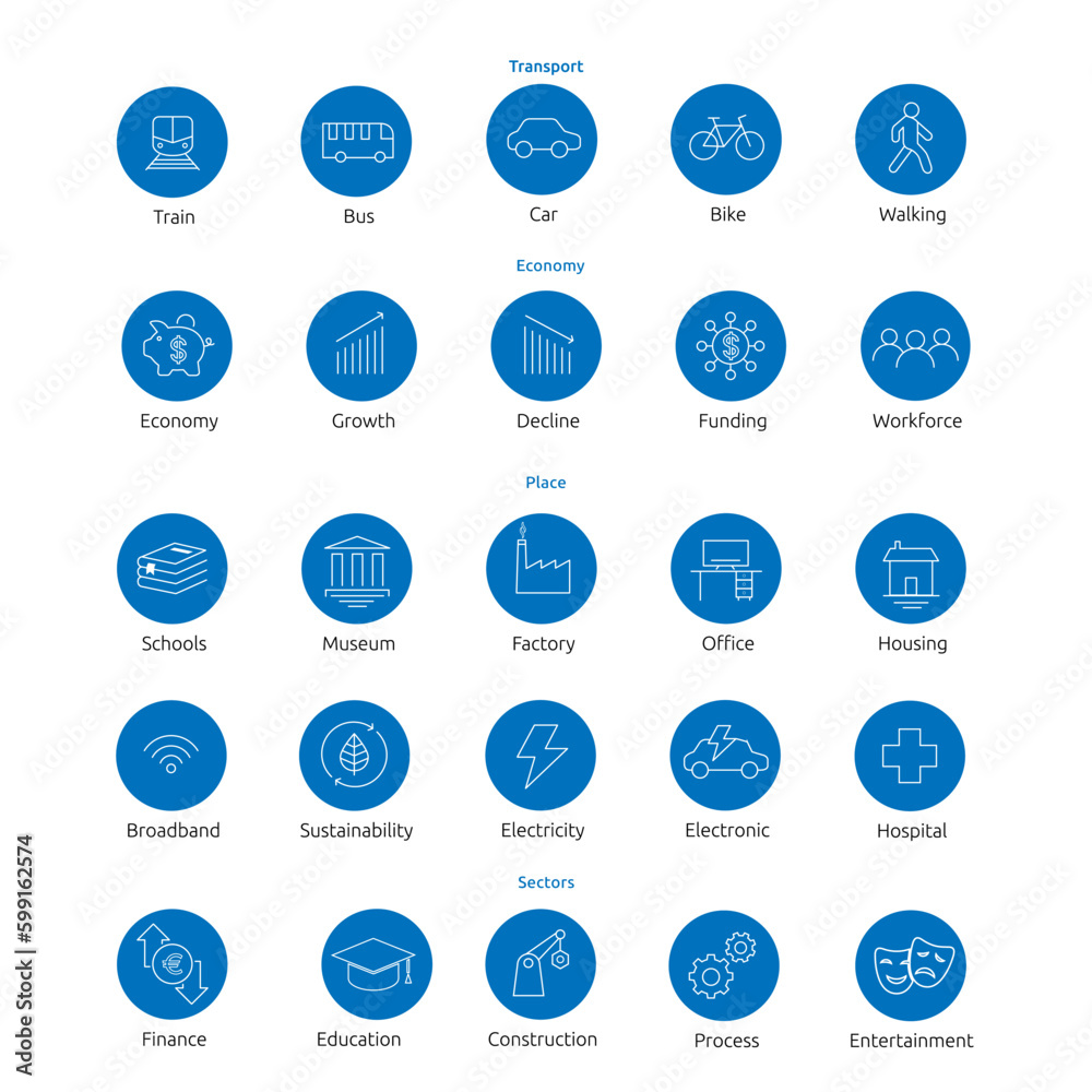 Editable Stroke Icons for Corporate Brand Digital and Print with Blue ...