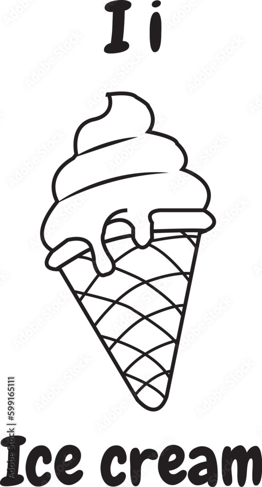 Ice Cream icon with English alphabet I letter.For worksheets and ...