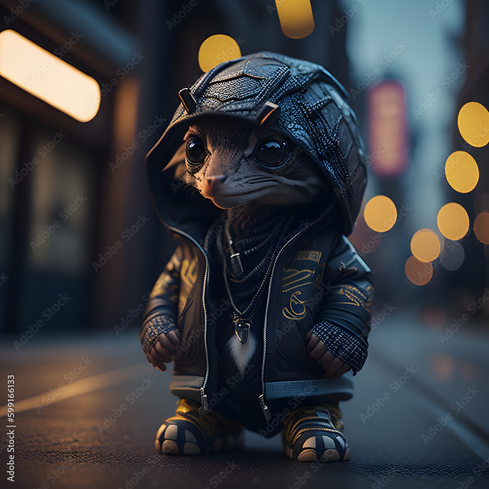 Year of the snake. Cute kawaii tiny hyperrealistic snake in hip hop ...