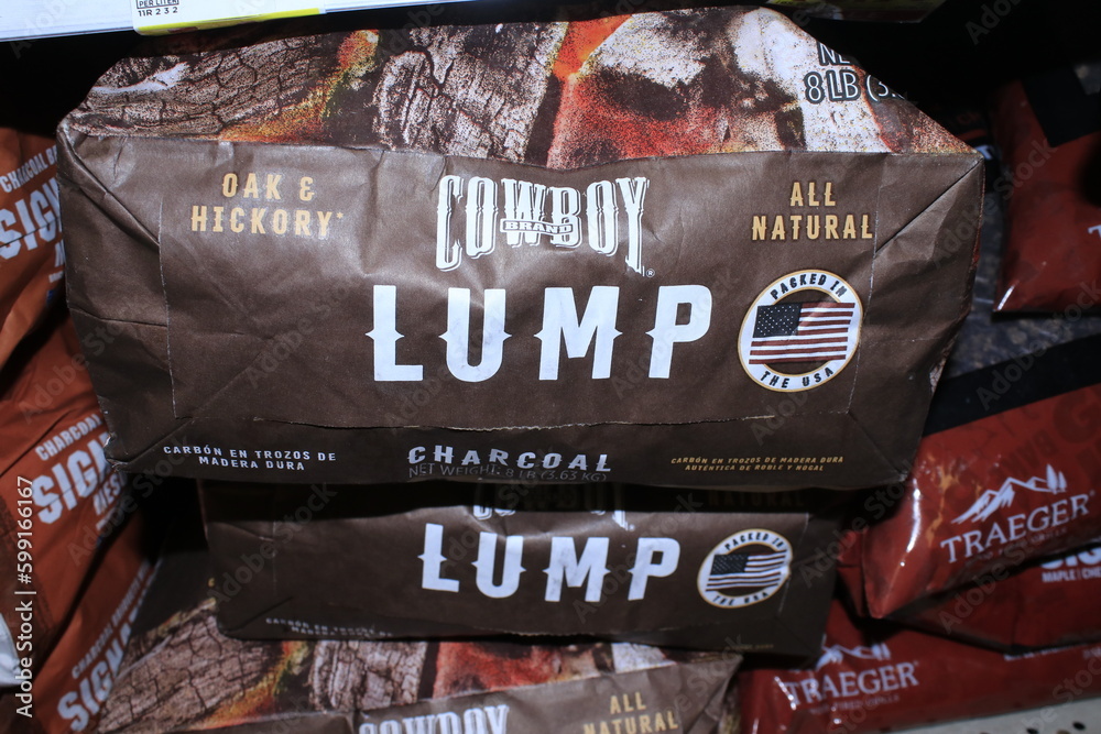 COWBOY LUMP CHARCOAL on a shelf closeup Stock Photo | Adobe Stock