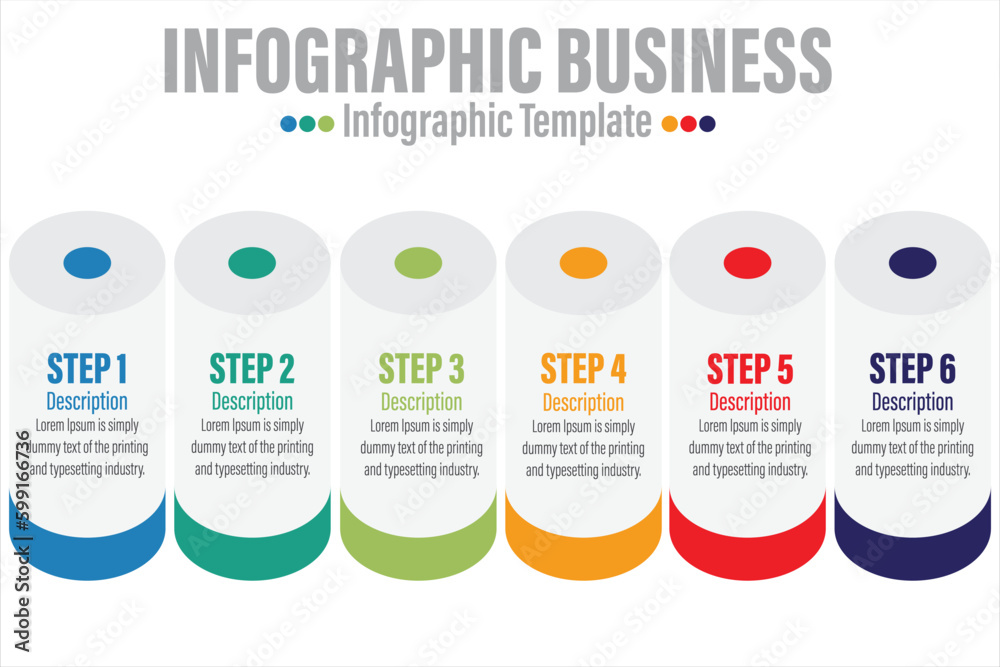 Colorful 6 Steps and Six 6 option Business data Process chart. diagram ...