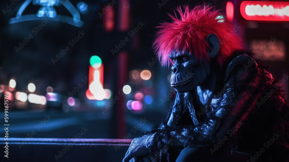 Sad ape emotionally drained and depressed, sitting lonely and neglected ...