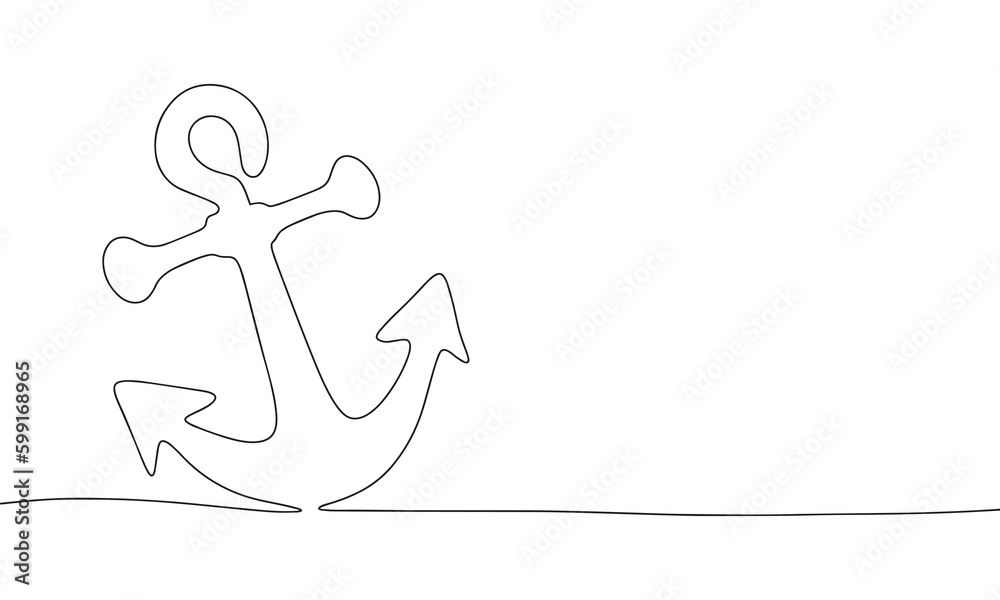 One line continuous anchor. Line art hand drawn outline vector ...
