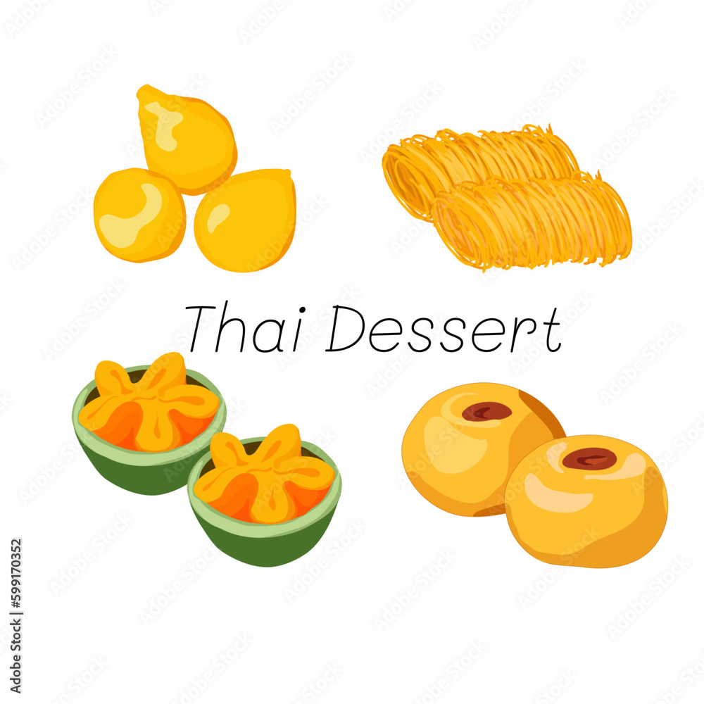 Set of traditional Thai dessert made of yolk egg and sugar, food for ...