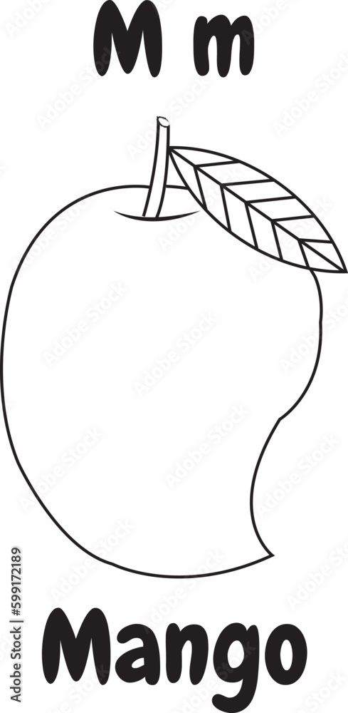 Mango icon with English alphabet M letter.For worksheets and coloring ...