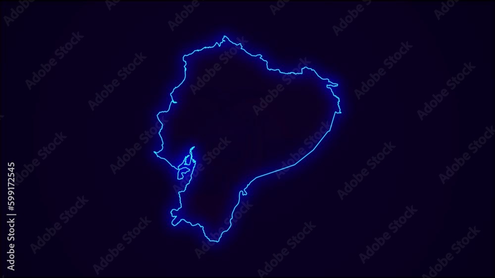 Ecuador Map Outline Country Border on black. Neon Lights colorful ...