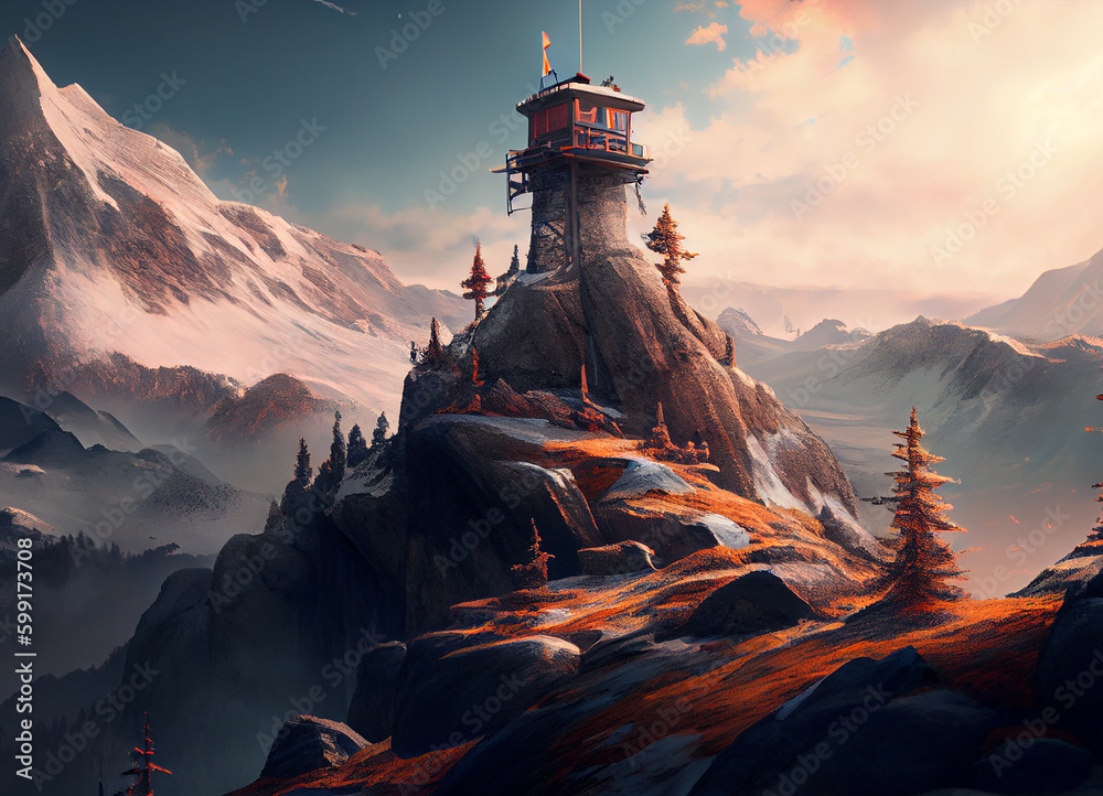 Watchtower of the Winter Wild: A Solitary Outpost Tower Overlooking the ...