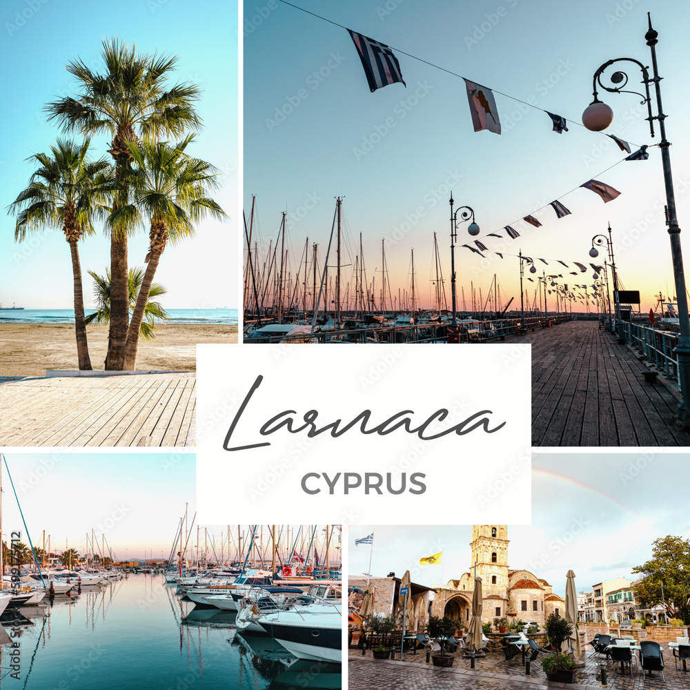Collage of Images from Larnaca, Cyprus. Popular Tourist Destination ...