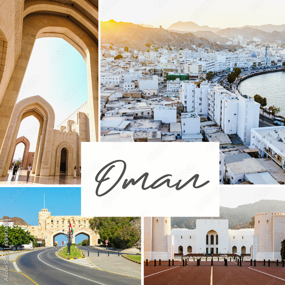 Collage of Images from Oman, Arabian Peninsula. Popular Tourist ...
