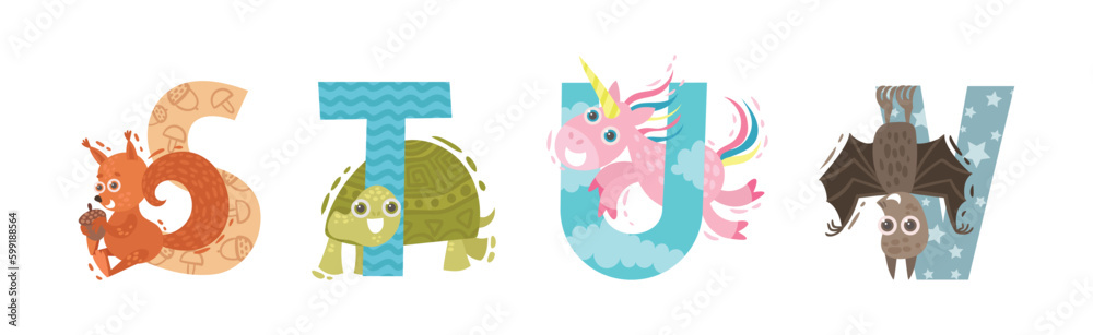 Animals Alphabet for Kids with Capital Letters and Funny Mammal Vector ...