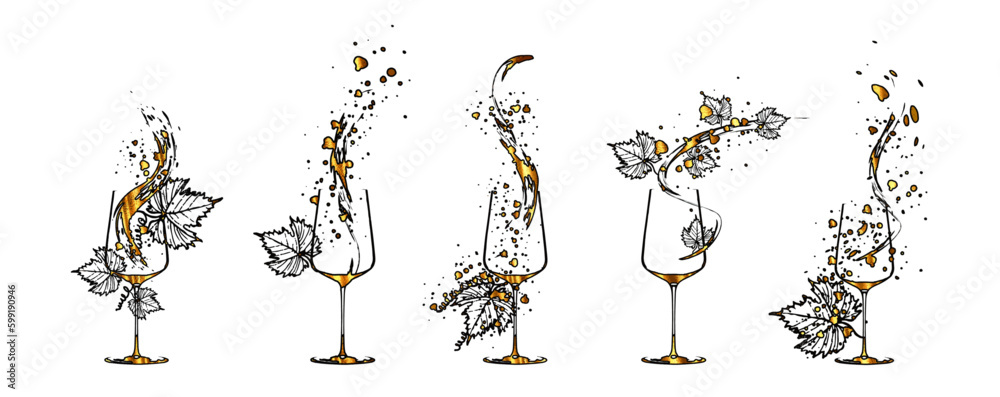 Wine designs - Collection of wine glasses. Wine glasses with splashing ...