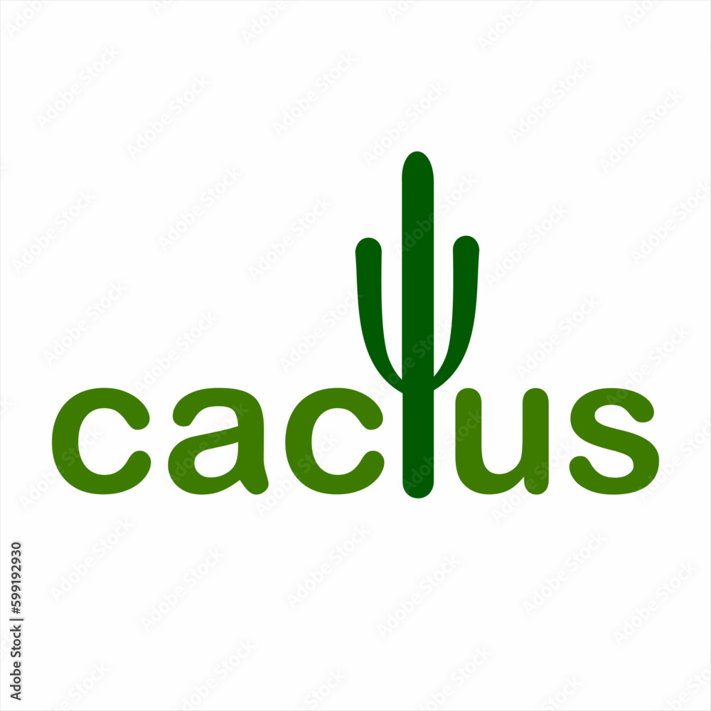 Cactus word logo design with illustration of cactus tree on letter T ...