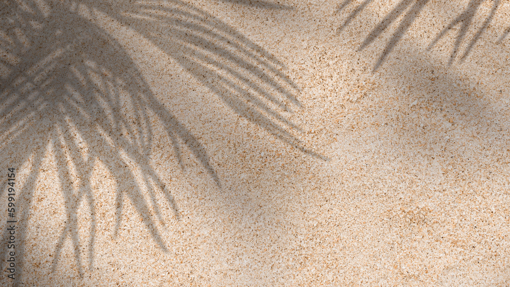 Sand Texture Background With Coconut Palm Leaves Shadow Nature Beach Sandy With Tropical Leaf