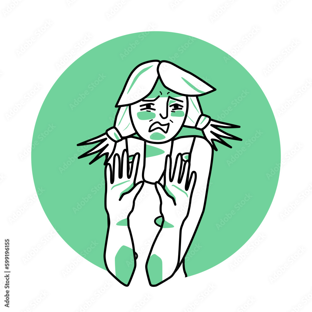 Young girl with emotion of disgust, facial expression with gestures ...