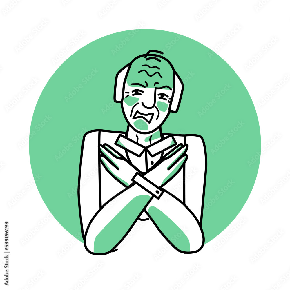 Old man with emotion of disgust, facial expression with gestures ...