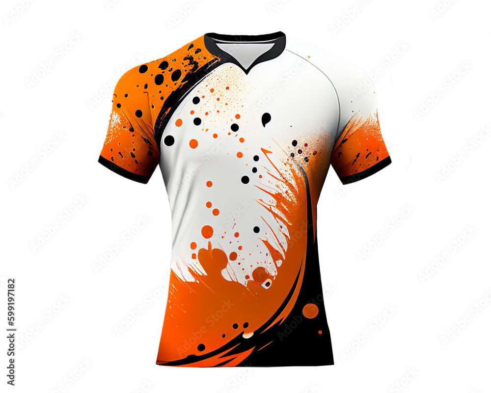Mock up jersey with orange and black splash pattern and chest shape ...