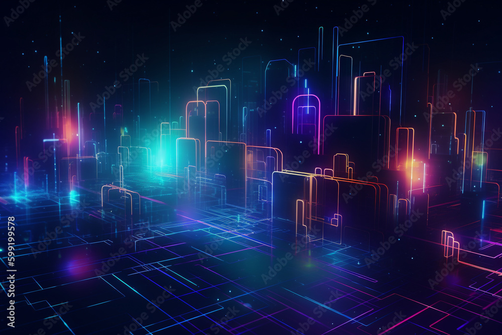 Vibrant Tech Background with artistic digital elements and shapes ...