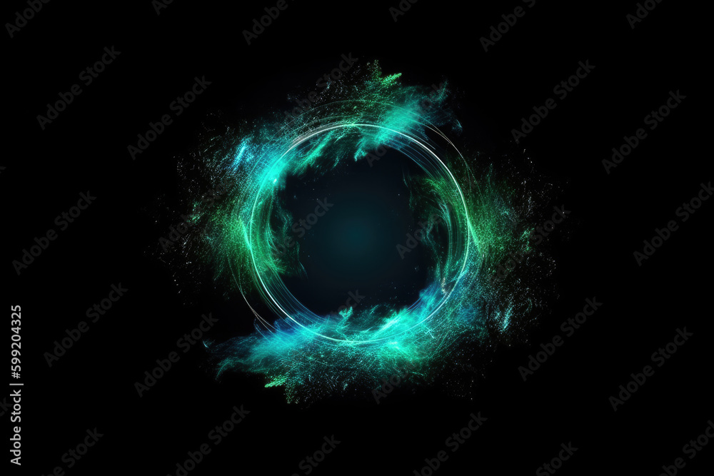 Mist circle. Round frame. Mystic vortex. Green blue color glowing ...