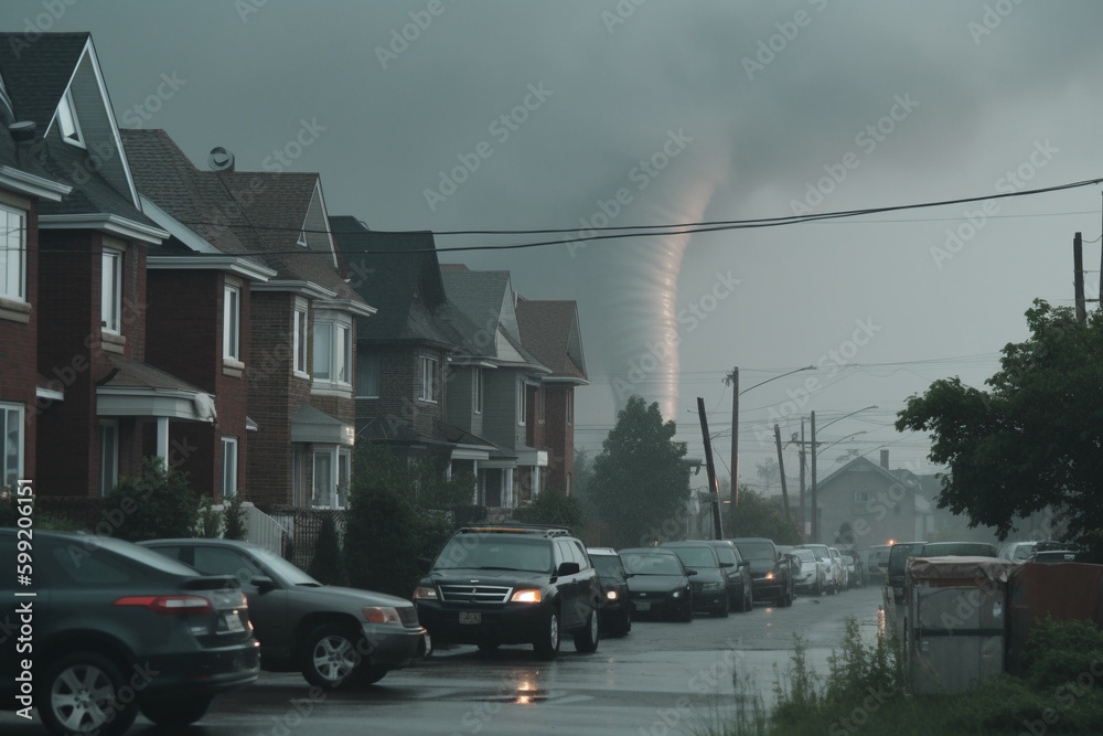 Tornado Ripping Havoc in Neighborhood representing the destructive ...