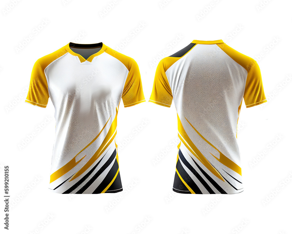Mock up white jersey with gold and black splash pattern and chest shape ...