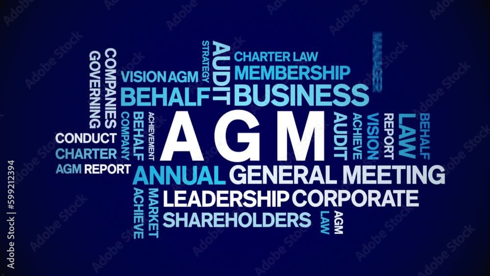 AGM - Annual General Meeting acronym animated tag word cloud;text ...