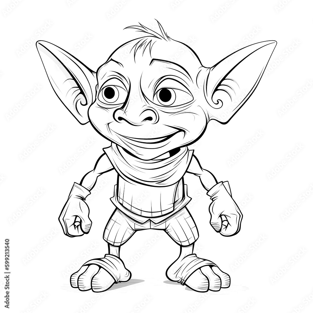 Goblin Child Boy Coloring Page Thick Outline Silhouette Hand Drawn ...