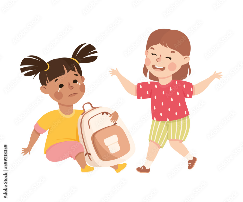 Aggressive bully girl mocking at her classmate. Bad manners, conflict ...