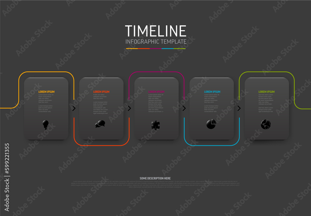 Dark gray infographic template with five rounded block cards Stock ...