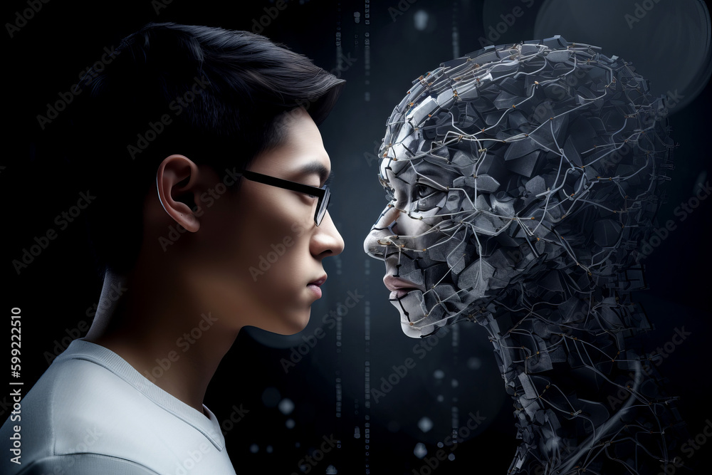 Person looking at a robotic Artificial intelligence version of ...