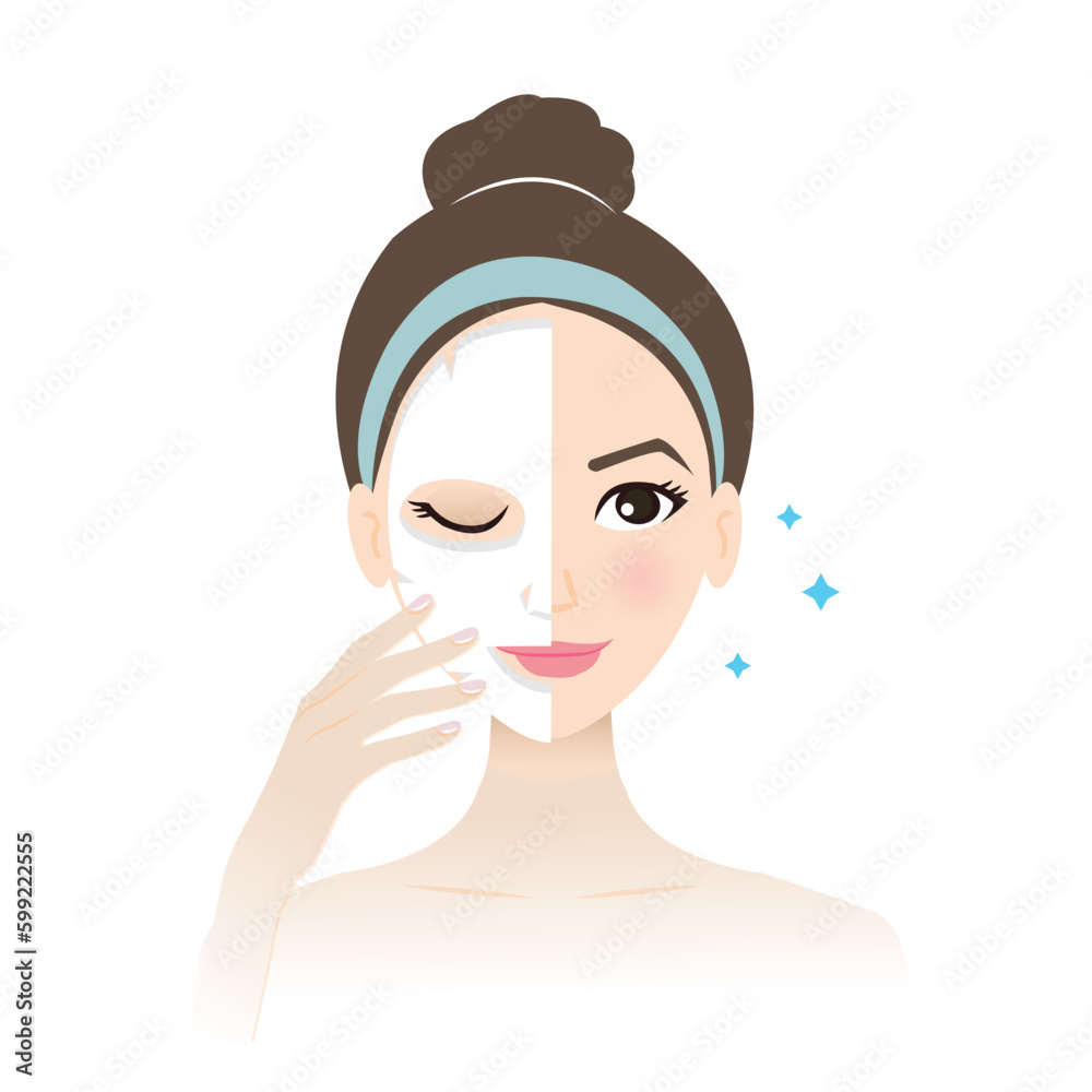 The cute woman remove facial sheet mask vector isolated on white ...