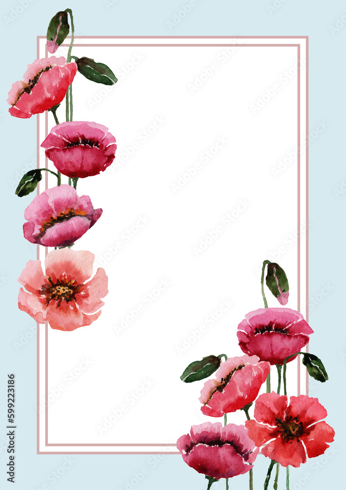 Rectangular vertical flower frame. Composition with bouquets of field ...