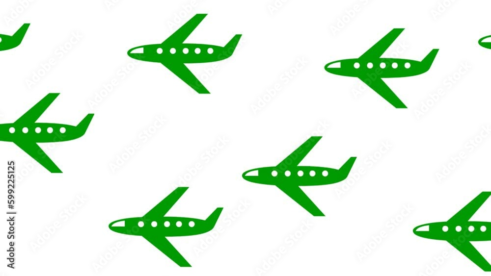Animated many green airplanes flying in the sky from right to left ...