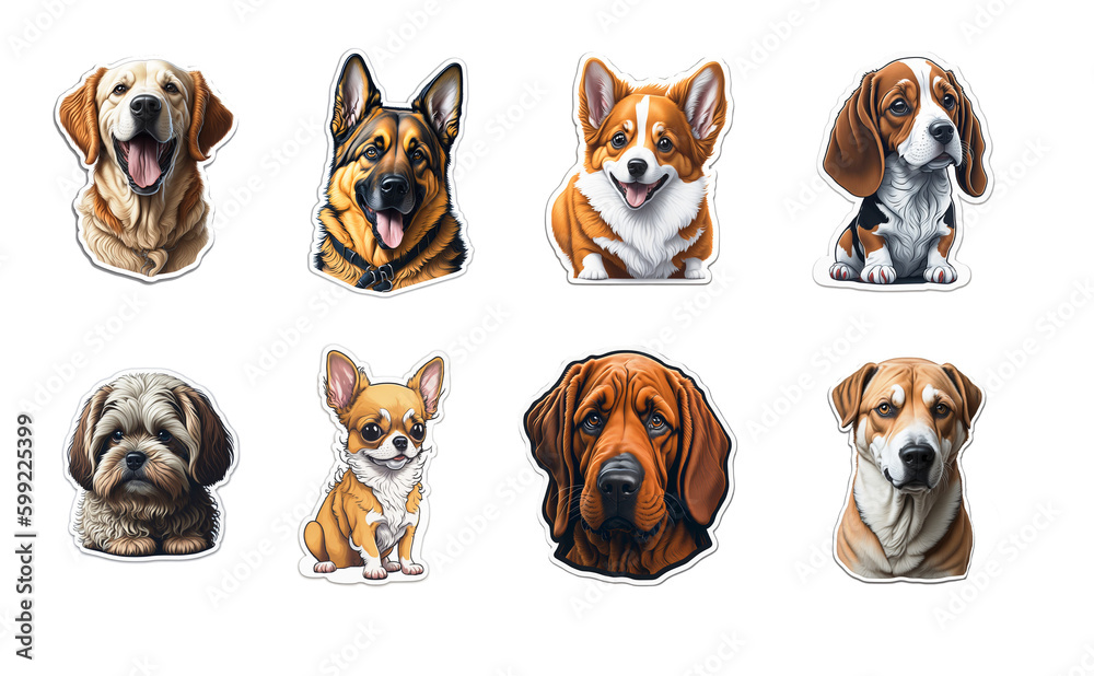 Sticker comic dogs funny illustration. Cartoon dog set isolated on ...